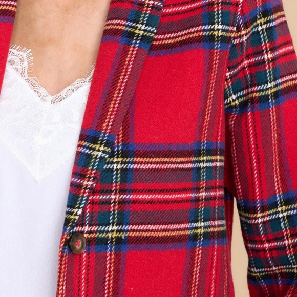 Aura | Jackets & Coats | Plaid Red Blazer | Poshmark